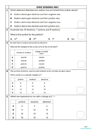 IONIC BONDING HW1. Interactive worksheet | TopWorksheets