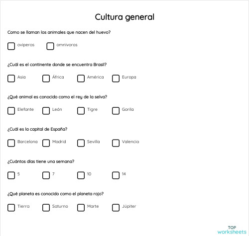Cultura general. Ficha interactiva | TopWorksheets