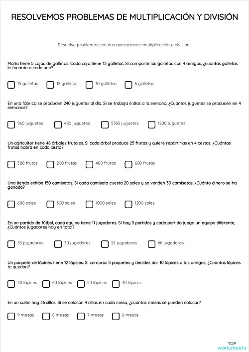 RESOLVEMOS PROBLEMAS CON LAS CUATRO OPERACIONES. Ficha interactiva ...