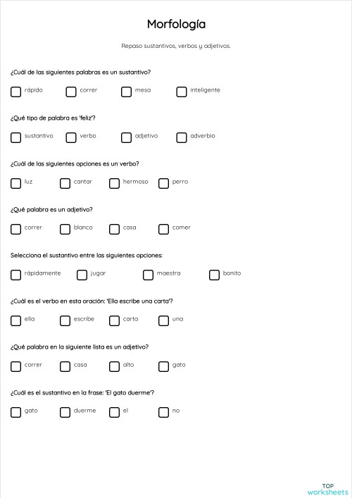 La estructura de las palabras. Ficha interactiva | TopWorksheets