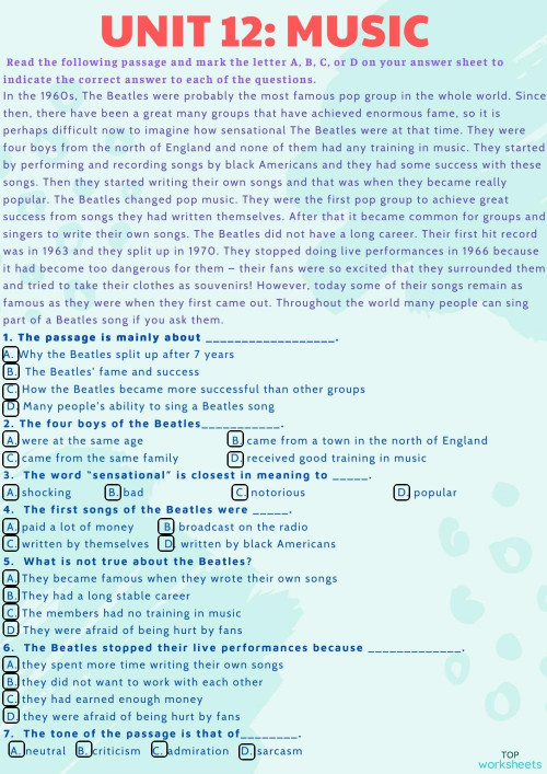 Grade 10- Unit 12- Reading- Q-A. Interactive worksheet | TopWorksheets