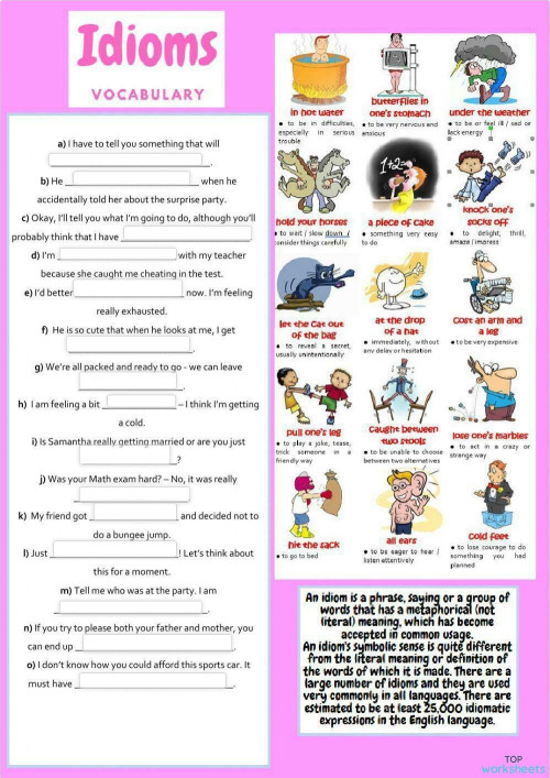 Idioms worksheet. Interactive worksheet | TopWorksheets