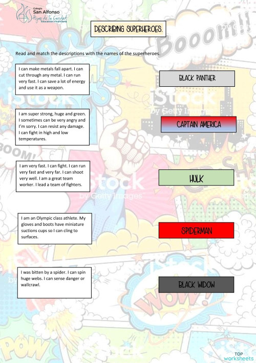 DESCRIBING SUPERHEROES. Interactive worksheet | TopWorksheets