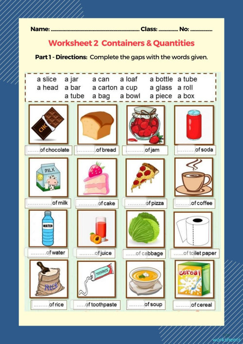 7-2 Containers and Quantities ใบงานเชิงโต้ตอบ | TopWorksheets
