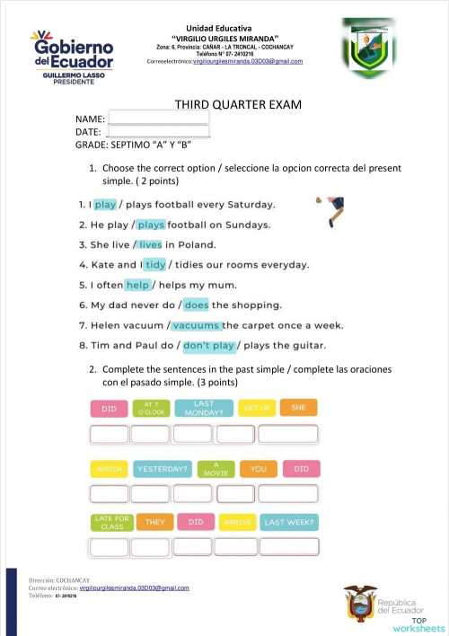 THIRD QUARTER EXAM. Ficha interactiva | TopWorksheets