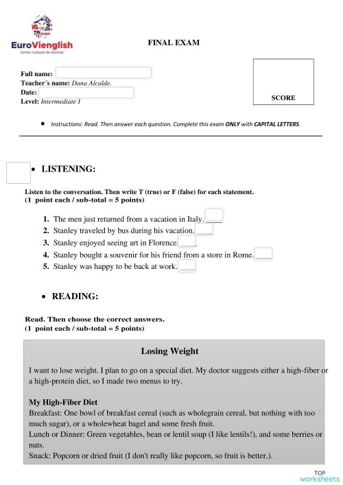 FINAL EXAM - I1. Interactive worksheet | TopWorksheets
