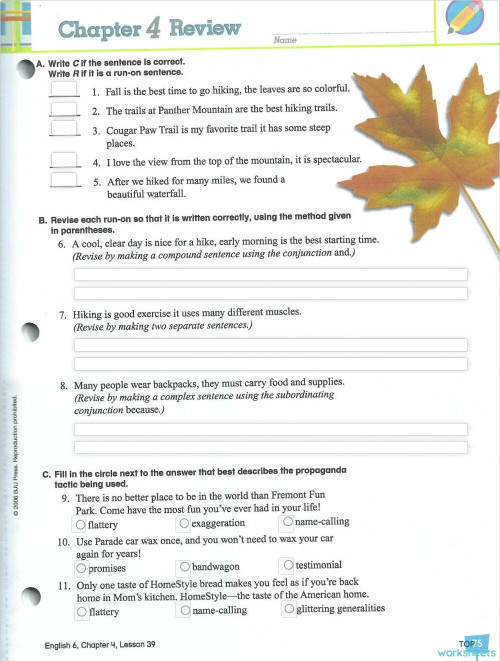 Lesson 39: Chapter 4 Review Pg 75-76. Interactive worksheet | TopWorksheets