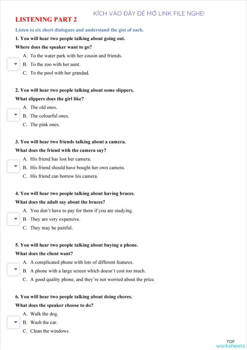 L4_P19_Listening P2 Mock Test. Interactive worksheet | TopWorksheets