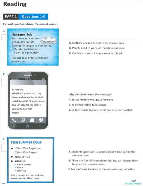 KET SUCCEED READING TEST 6. Interactive worksheet | TopWorksheets