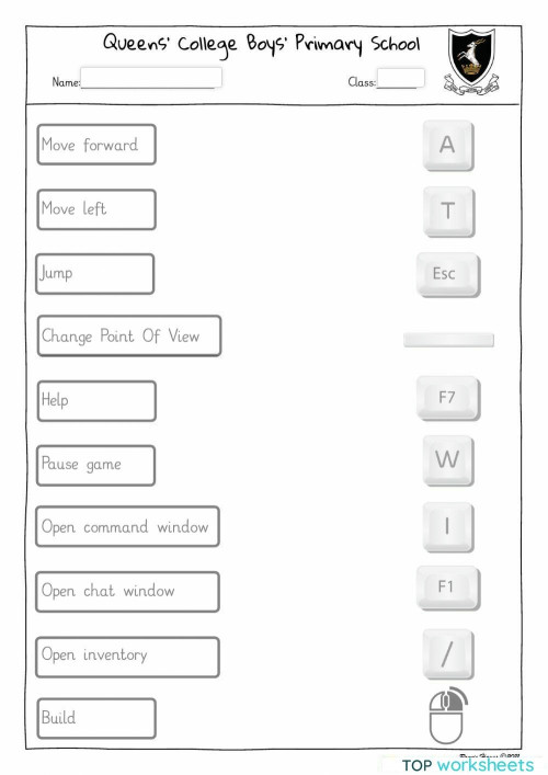 Computers Minecraft Shortcut Keys Matchup Interactive Worksheet