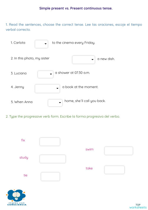 Simple present vs. Present continuous. Interactive worksheet ...