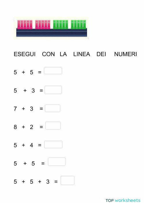 Addizioni con la linea del 20. Scheda interattiva | TopWorksheets