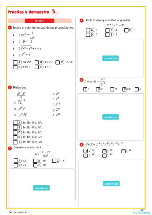 N3 5to Álgebra 01. Ficha interactiva | TopWorksheets