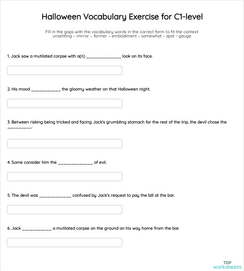 Halloween Vocabulary Exercise for C1-level. Interactive worksheet ...