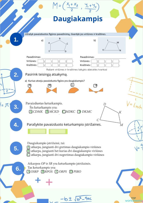 Trikampiai, keturkampiai: interactive worksheets and online exercises ...