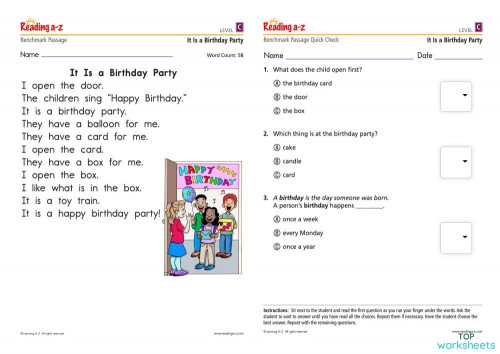 Level C - It is a Birthday Party. Interactive worksheet | TopWorksheets