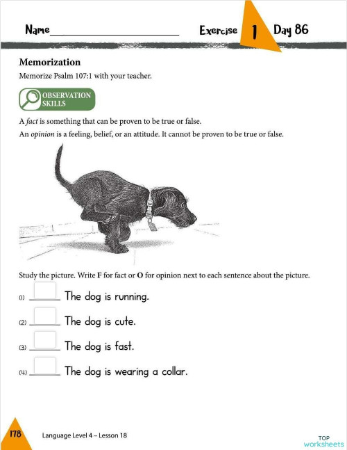 Lesson 18: Memorization Pg 178 Ex 1. Interactive worksheet | TopWorksheets