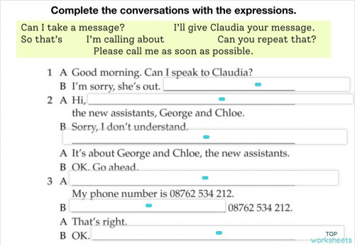 br-st U:2 taking and leaving a message. Interactive worksheet | TopWorksheets