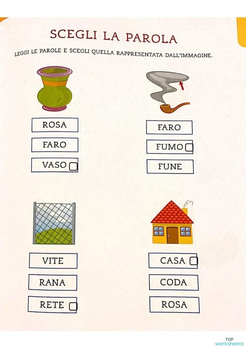 clicca sulla parola giusta. Scheda interattiva | TopWorksheets