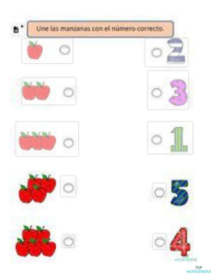 Une las manzanas con el número correcto. Ficha interactiva | TopWorksheets