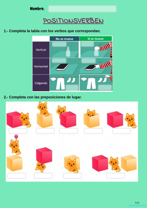 Positionsverben. Interaktives Arbeitsblatt | TopWorksheets