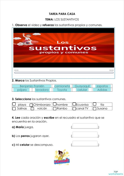 Los sustantivos: fichas interactivas y ejercicios online | TopWorksheets