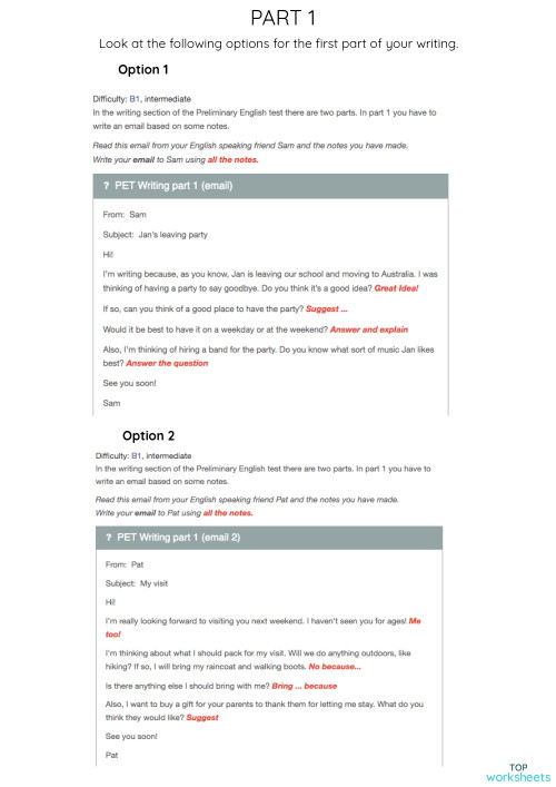 PET- Writing. Interactive worksheet | TopWorksheets