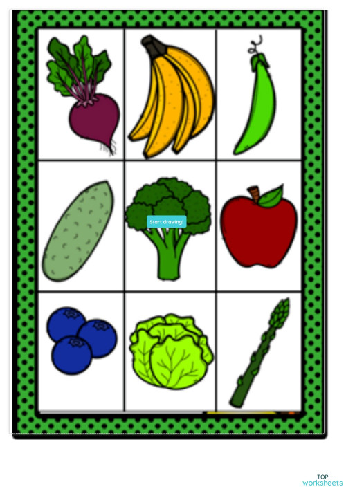 Loteria de frutas y verduras. Ficha interactiva | TopWorksheets