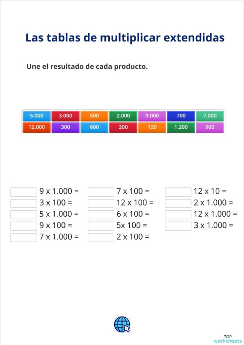 Control de tablas 2, 3 y 4. Ficha interactiva | TopWorksheets