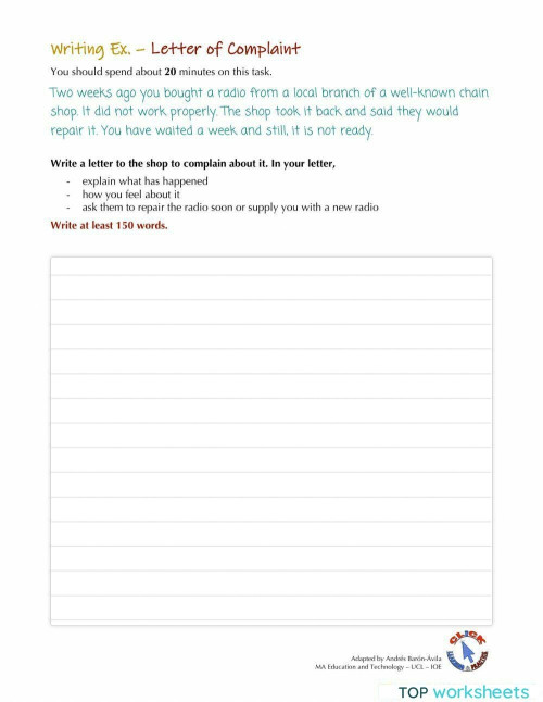 Writing Ex. - Letter of Complaint II (GT IELTS). Interactive worksheet ...