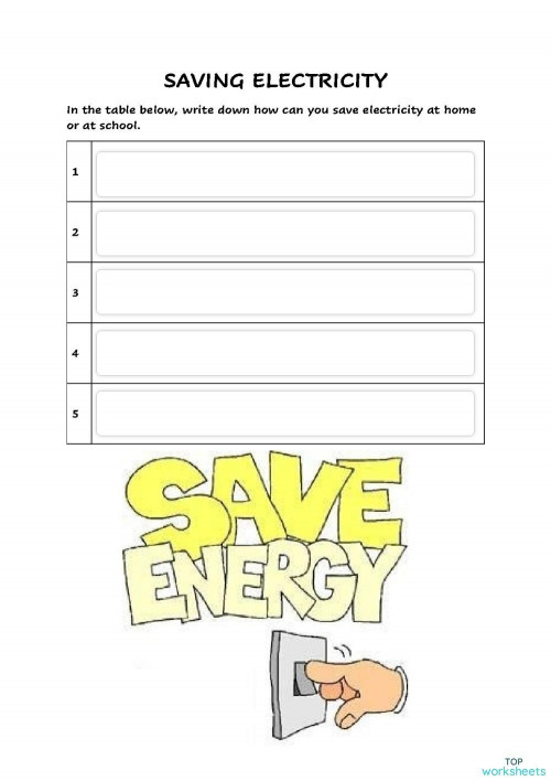 saving electricity. Interactive worksheet | TopWorksheets
