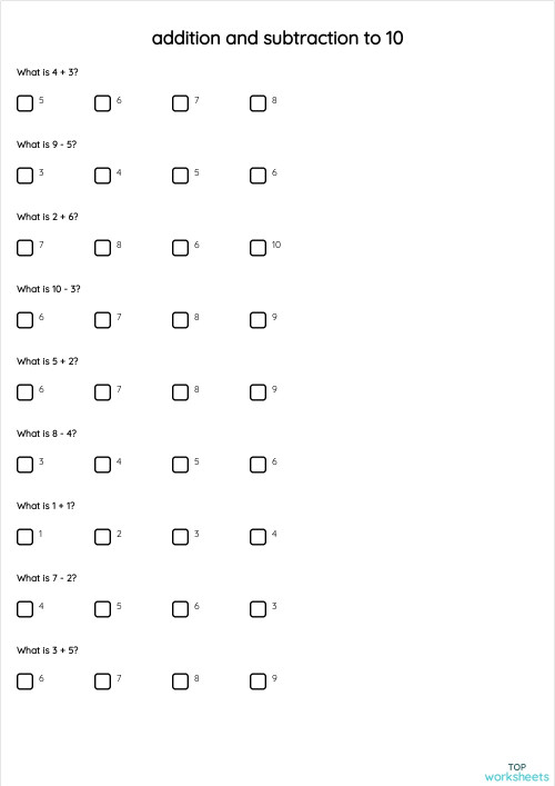 addition and subtraction to 10. Interactive worksheet | TopWorksheets