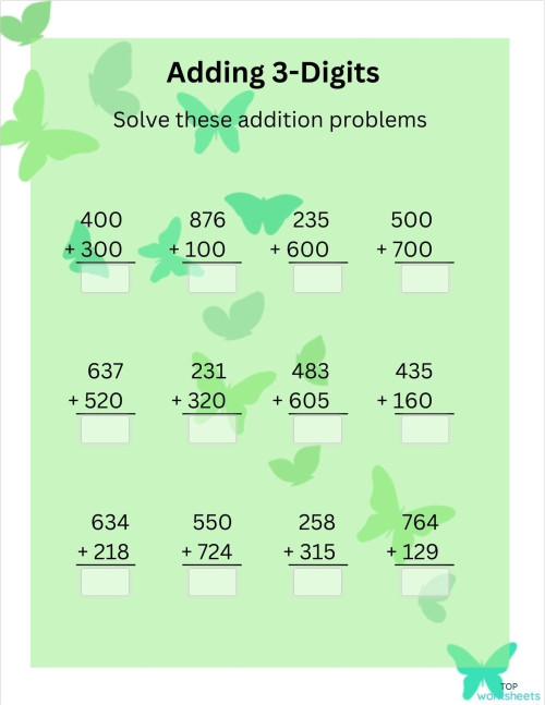 Adding 3-Digits. Interactive worksheet | TopWorksheets