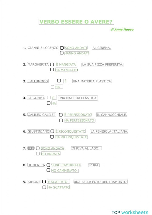 Verbo essere o avere?. Scheda interattiva | TopWorksheets