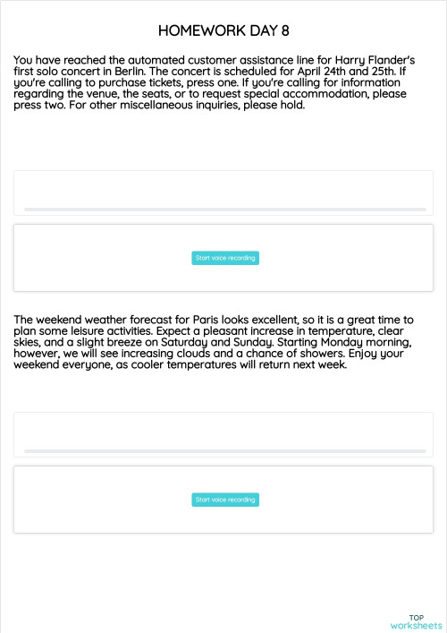 HOMEWORK DAY 8. Interactive worksheet | TopWorksheets