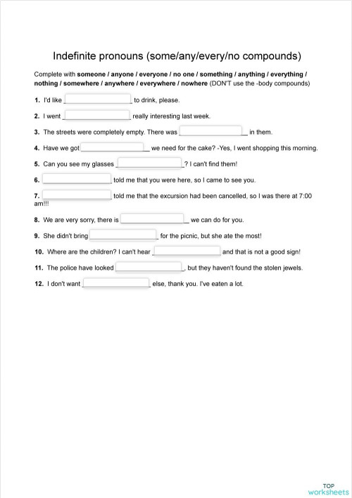 Indefinite compounds (some/any/every/no-compounds). Interactive ...