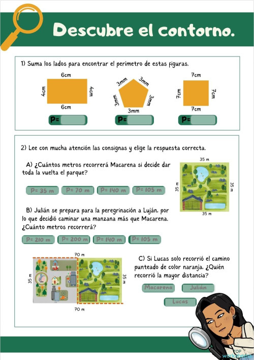 Perímetro de las figuras. Ficha interactiva | TopWorksheets