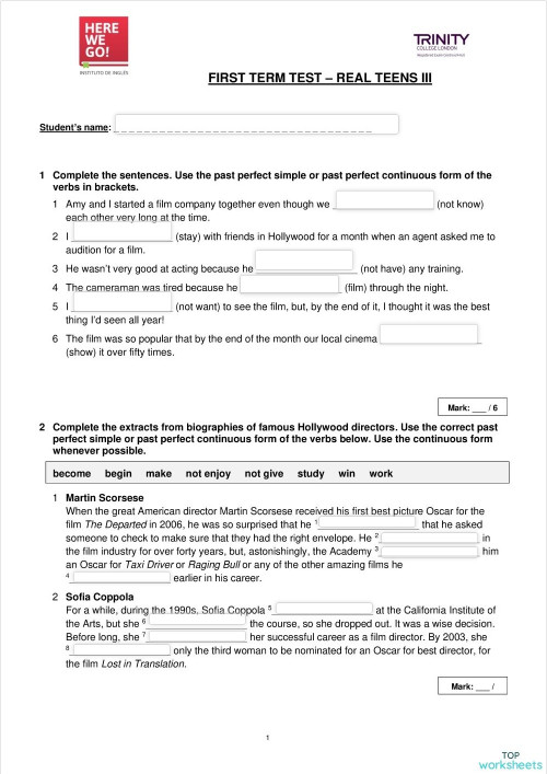 Real Teens III - First Term Exam. Interactive worksheet | TopWorksheets