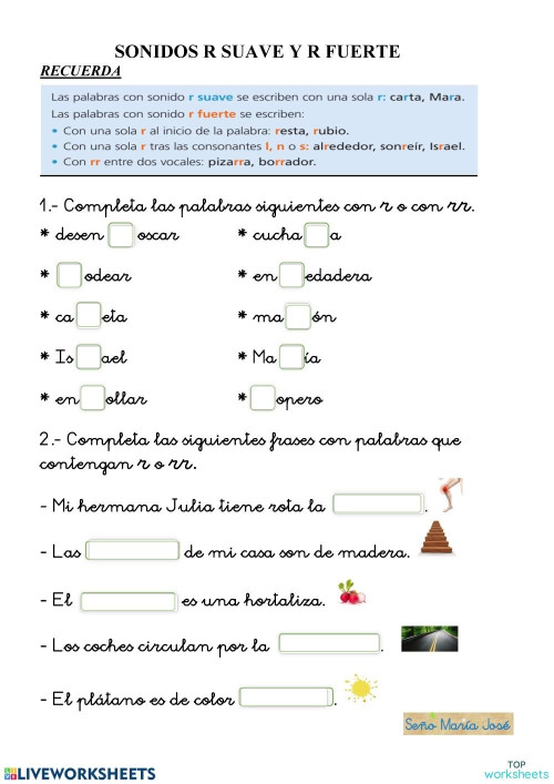 LEN 🏠- Palabras con r y rr (1). Ficha interactiva | TopWorksheets