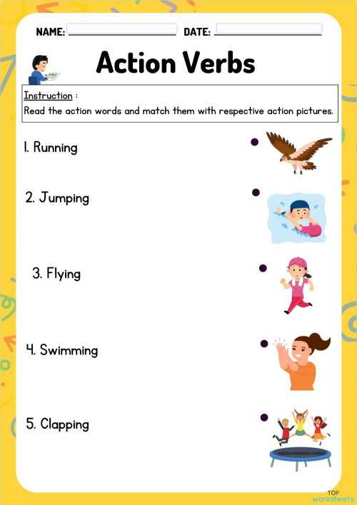 English : Action verbs. Interactive worksheet | TopWorksheets