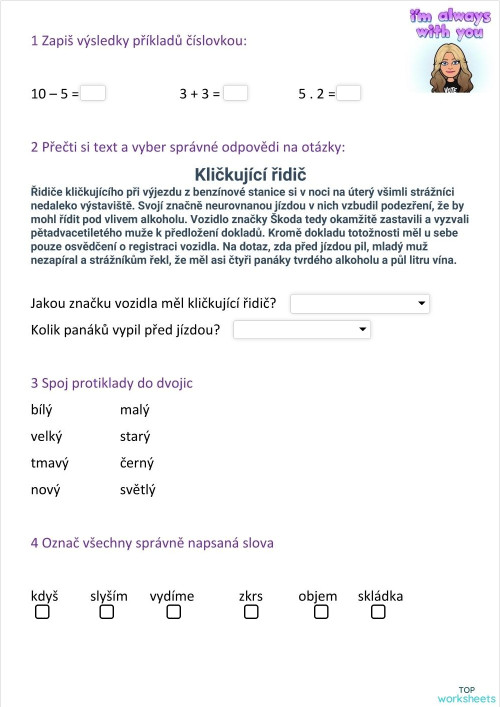 Interactive worksheets and online exercises in czech | TopWorksheets