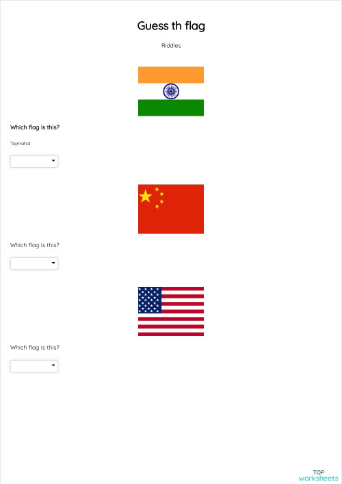 Guess th flag. Interactive worksheet | TopWorksheets