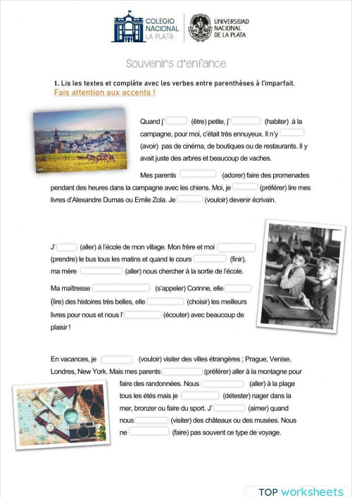 L'imparfait. Interactive worksheet | TopWorksheets