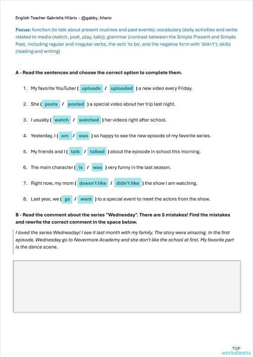 GRAMMAR - Simple Present vs. Simple Past. Interactive worksheet ...