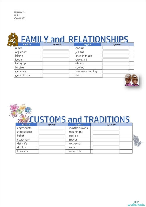 4º U4 VOC FAMILY AND TRADITIONS. Interactive worksheet | TopWorksheets