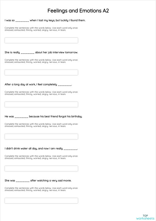 Feelings and Emotions A2. Interactive worksheet | TopWorksheets