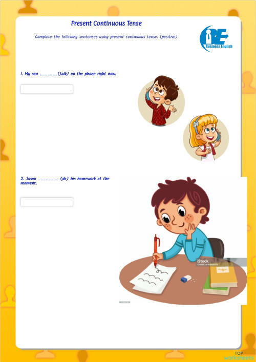 Present Continuous Tense. Interactive worksheet | TopWorksheets