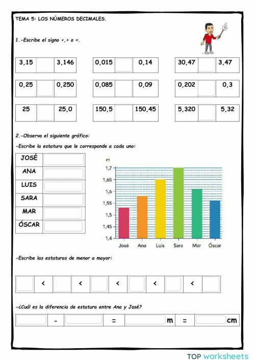 Números decimales: fichas interactivas y ejercicios online | TopWorksheets