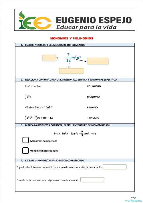 POLIGONOS-FORMULAS. Ficha interactiva | TopWorksheets POLIGONOS-FORMULAS. Ficha interactiva | TopWorksheets