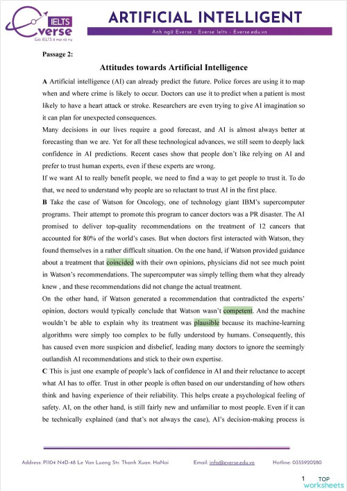 HW Reading AI. Interactive worksheet | TopWorksheets